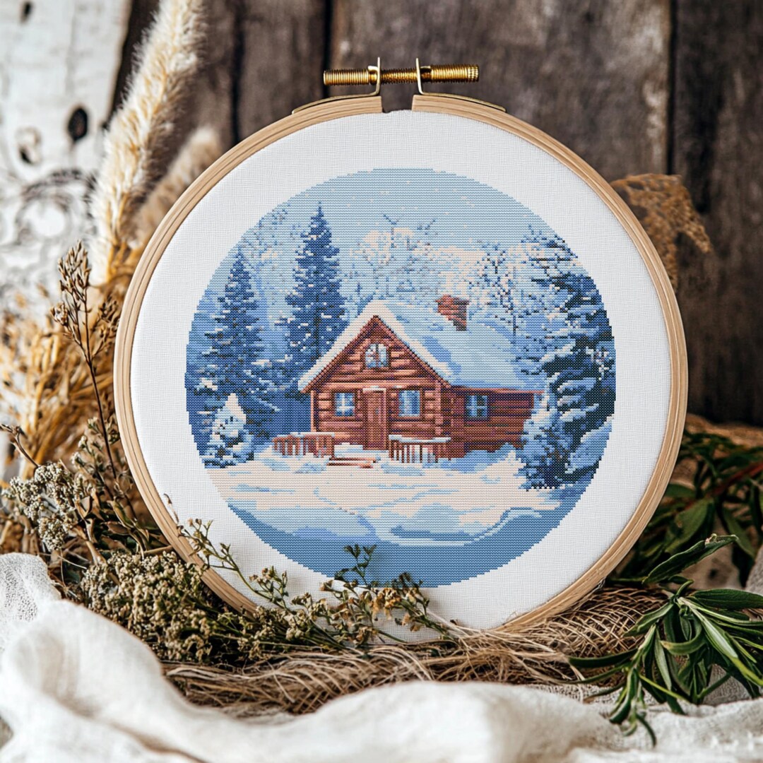 Winter Cabin Cross Stitch Pattern, Winter Cabin Cross Stitch, Cross ...