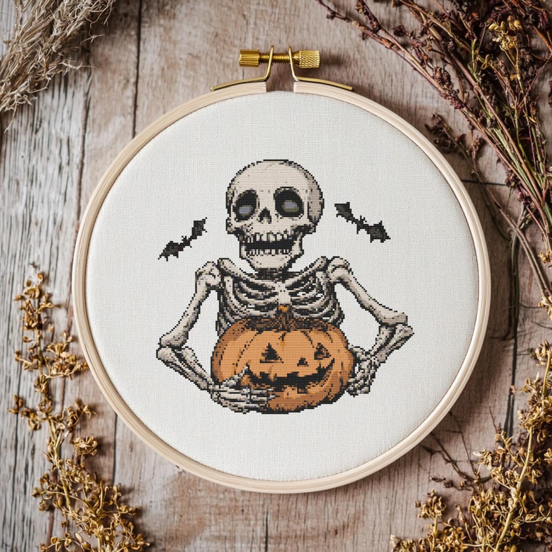 Halloween Skeleton Cross Stitch Pattern, Halloween Skeleton Cross ...