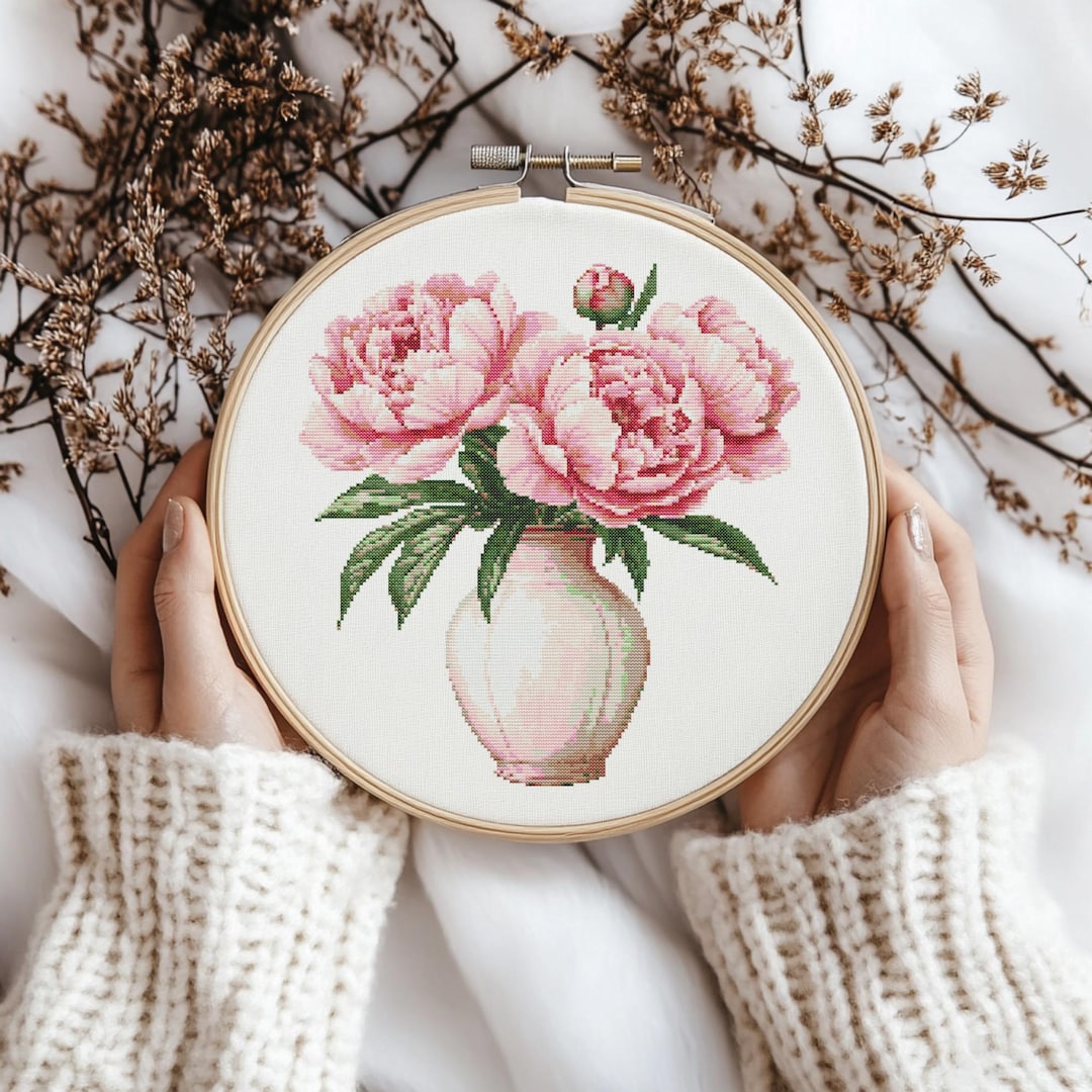 Peonies Cross Stitch Pattern, Flower Cross Stitch, Cross Stitch Pattern ...