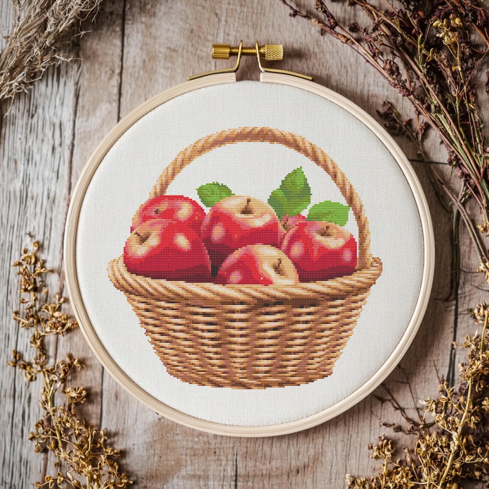 Apples Basket Cross Stitch Pattern, Fruit Cross Stitch, Cross Stitch ...