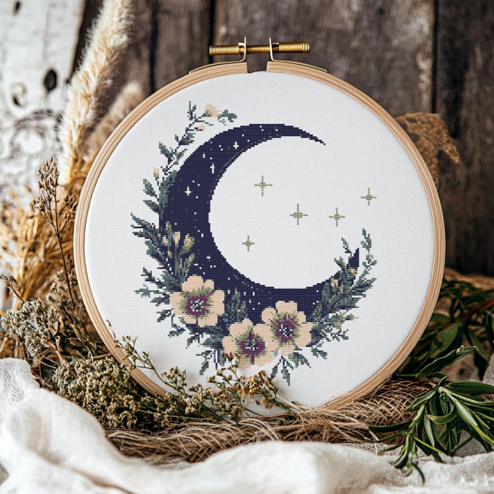 Crescent Moon Cross Stitch Pattern, Moon Cross Stitch, Cross Stitch ...