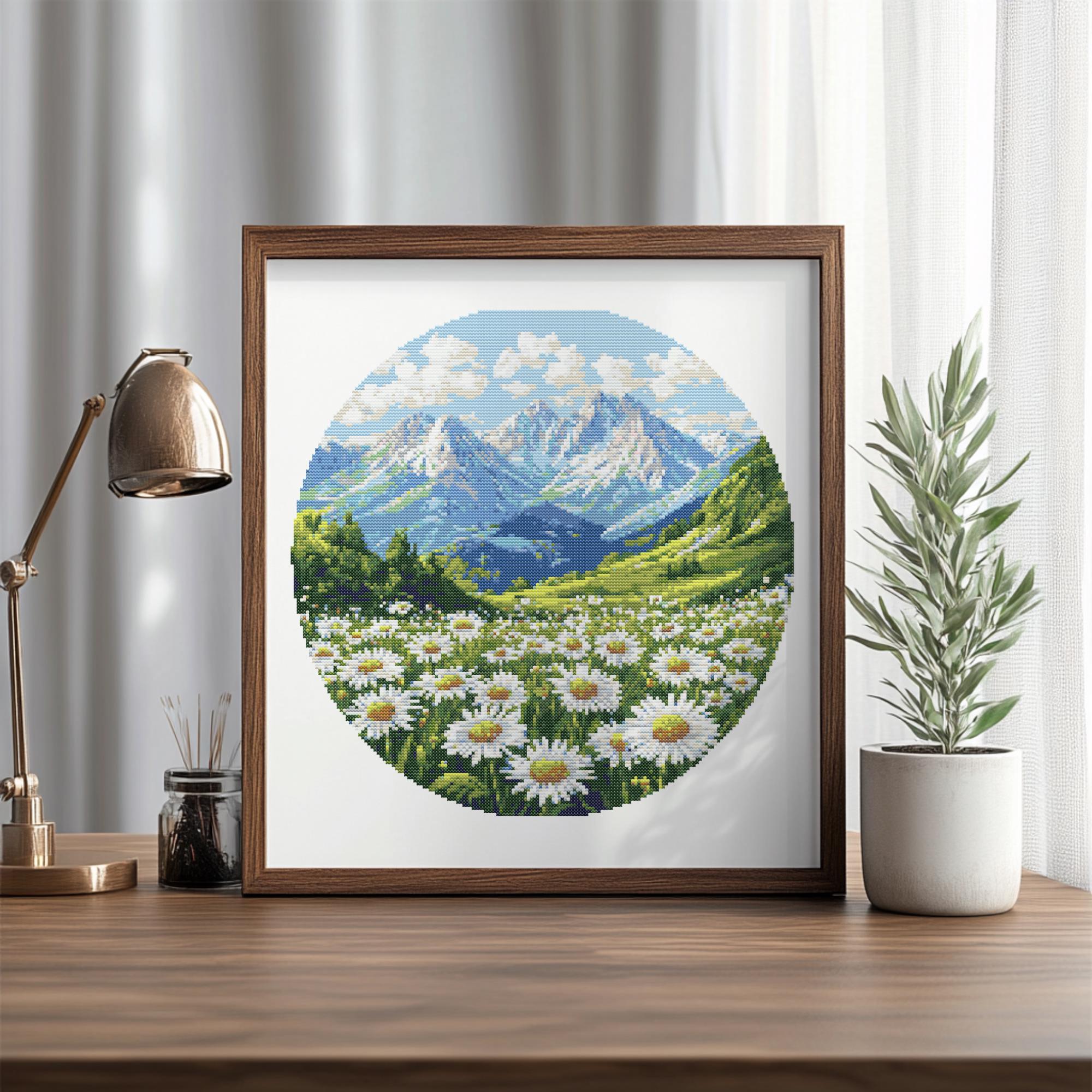 Daisy Landscape Cross Stitch Pattern, Daisy Flower Stitch Kit, Cross ...