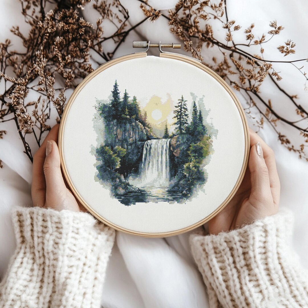 Waterfall Cross Stitch Pattern, Waterfall Cross Stitch, Cross Stitch ...