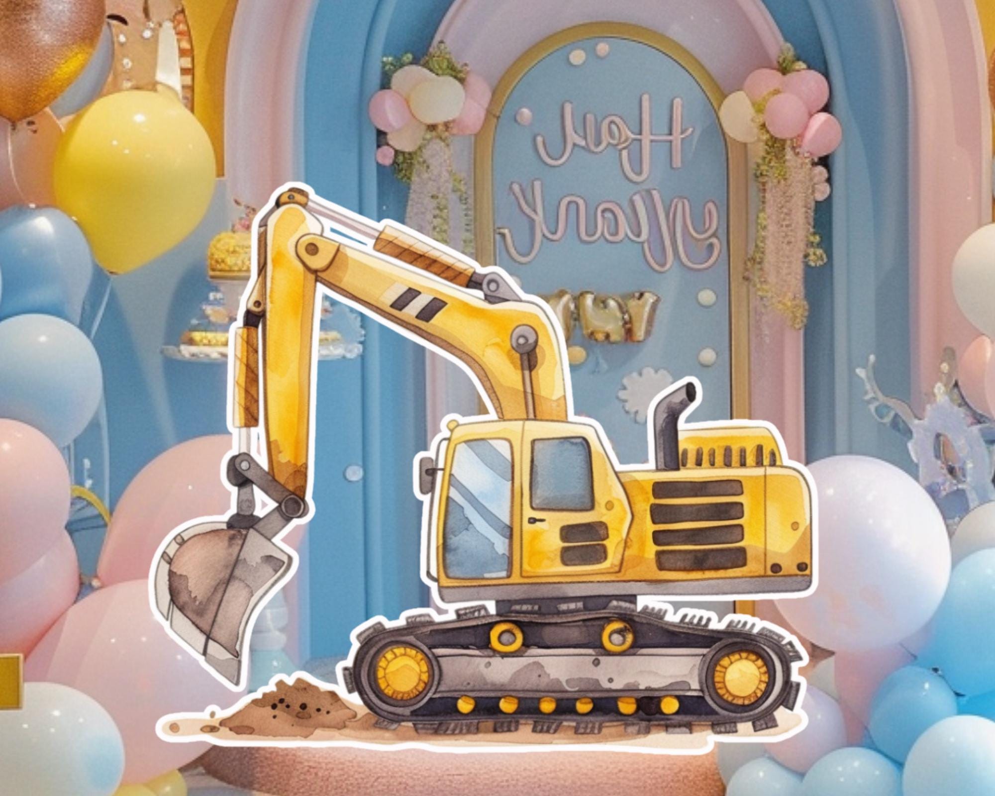 BIG DECOR EXCAVATOR: Cutout Decor Excavator, Excavator Birthday ...