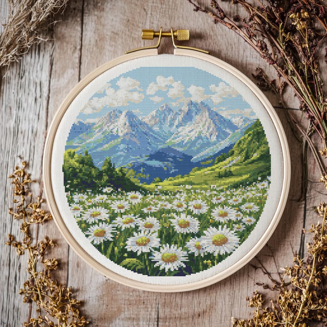 Daisy Landscape Cross Stitch Pattern, Daisy Flower Stitch Kit, Cross ...