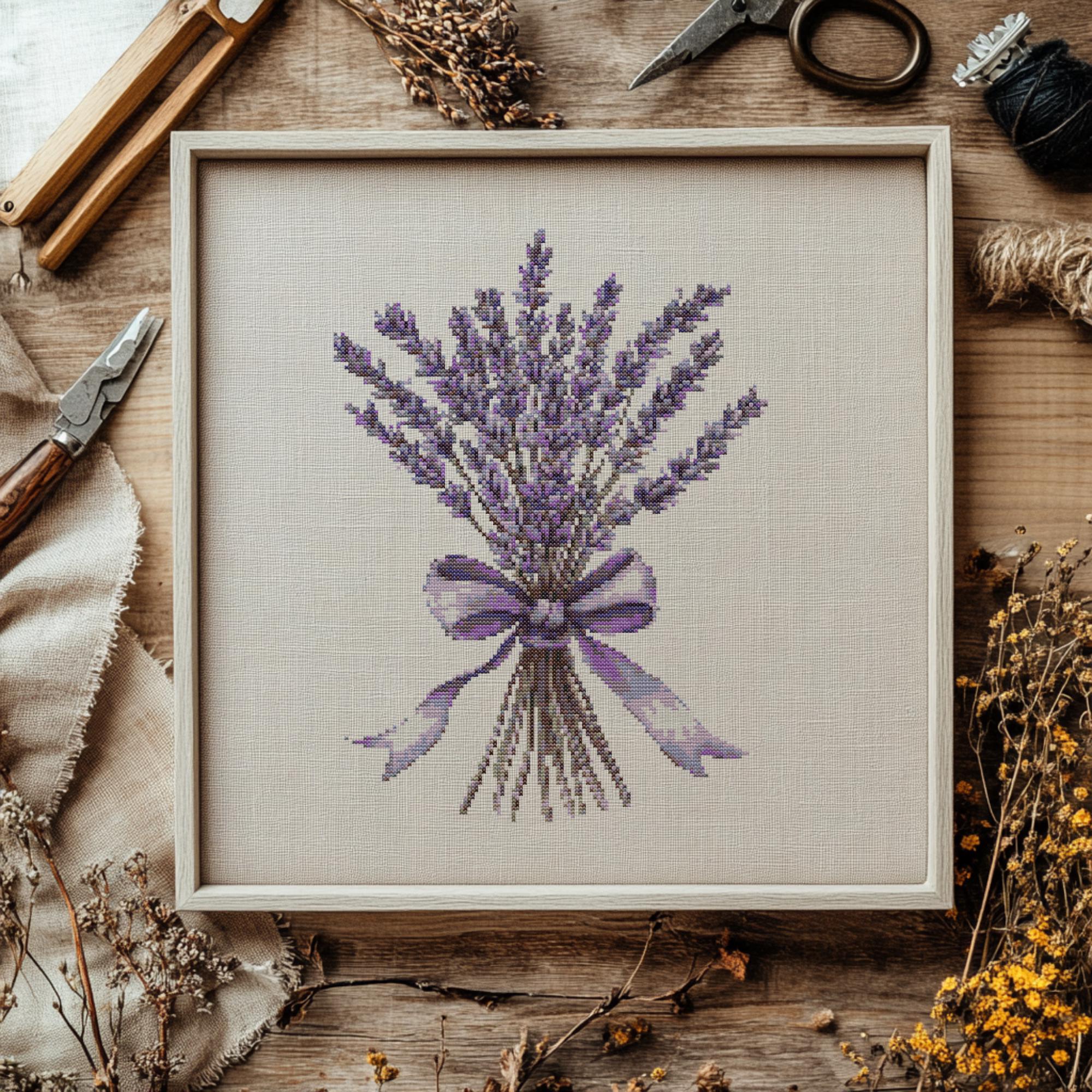 Lavender Bouquet Cross Stitch Pattern, Lavender Cross Stitch, Cross ...