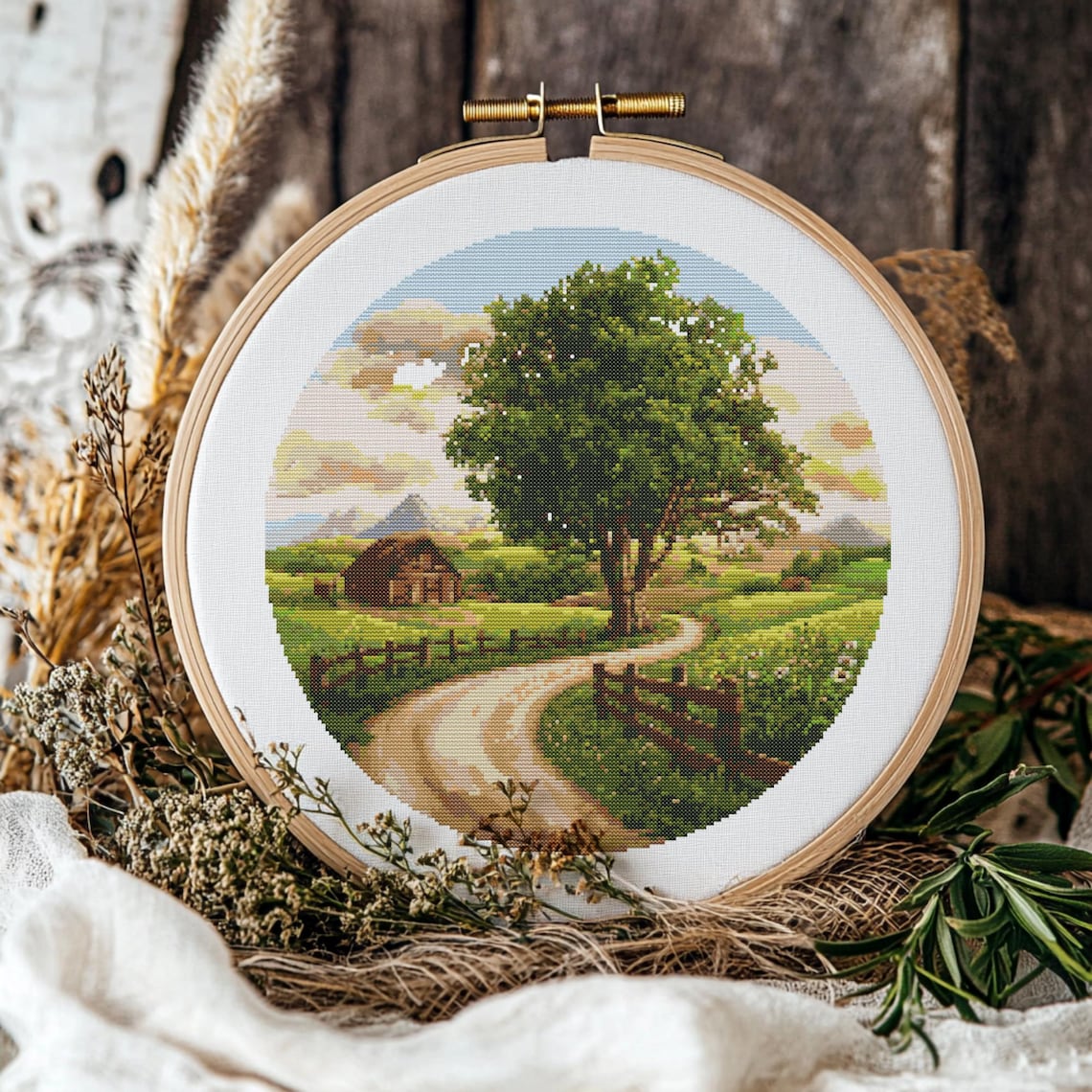 Farm Field Cross Stitch Pattern, Landscape Cross Stitch, Cross Stitch ...