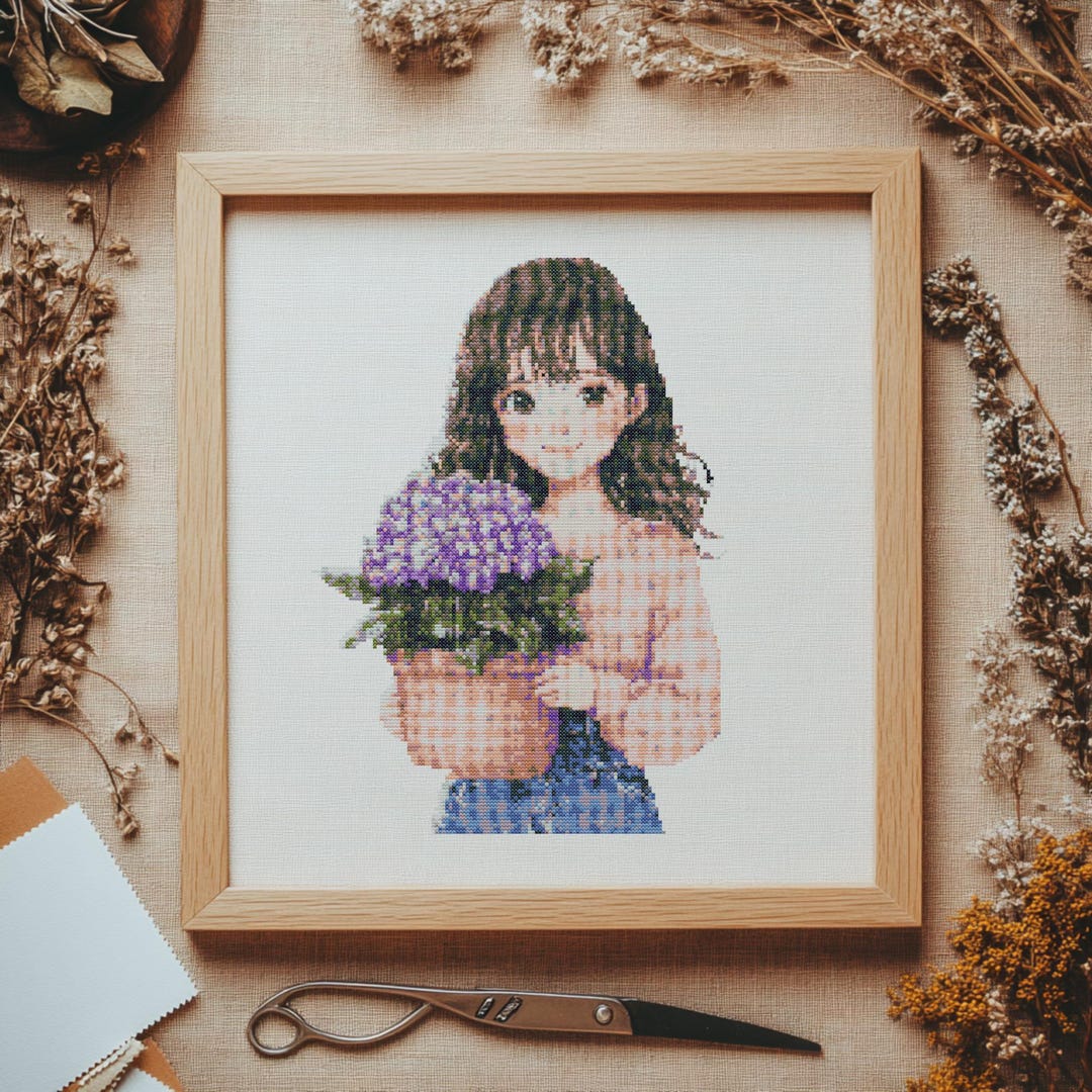 Cute Girl Cross Stitch Pattern, Cute Girl Cross Stitch, Cross Stitch ...