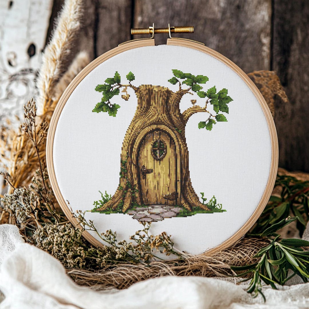 Tree Trunk Door Cross Stitch Pattern, Tree Cross Stitch, Cross Stitch ...
