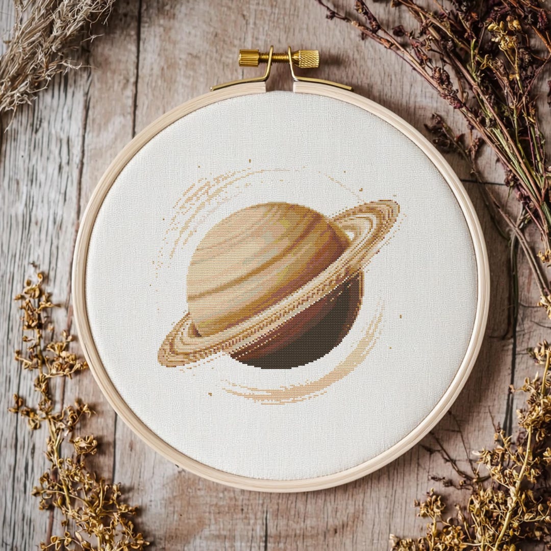 Planet Saturn Cross Stitch Pattern, Saturn Cross Stitch, Cross Stitch ...