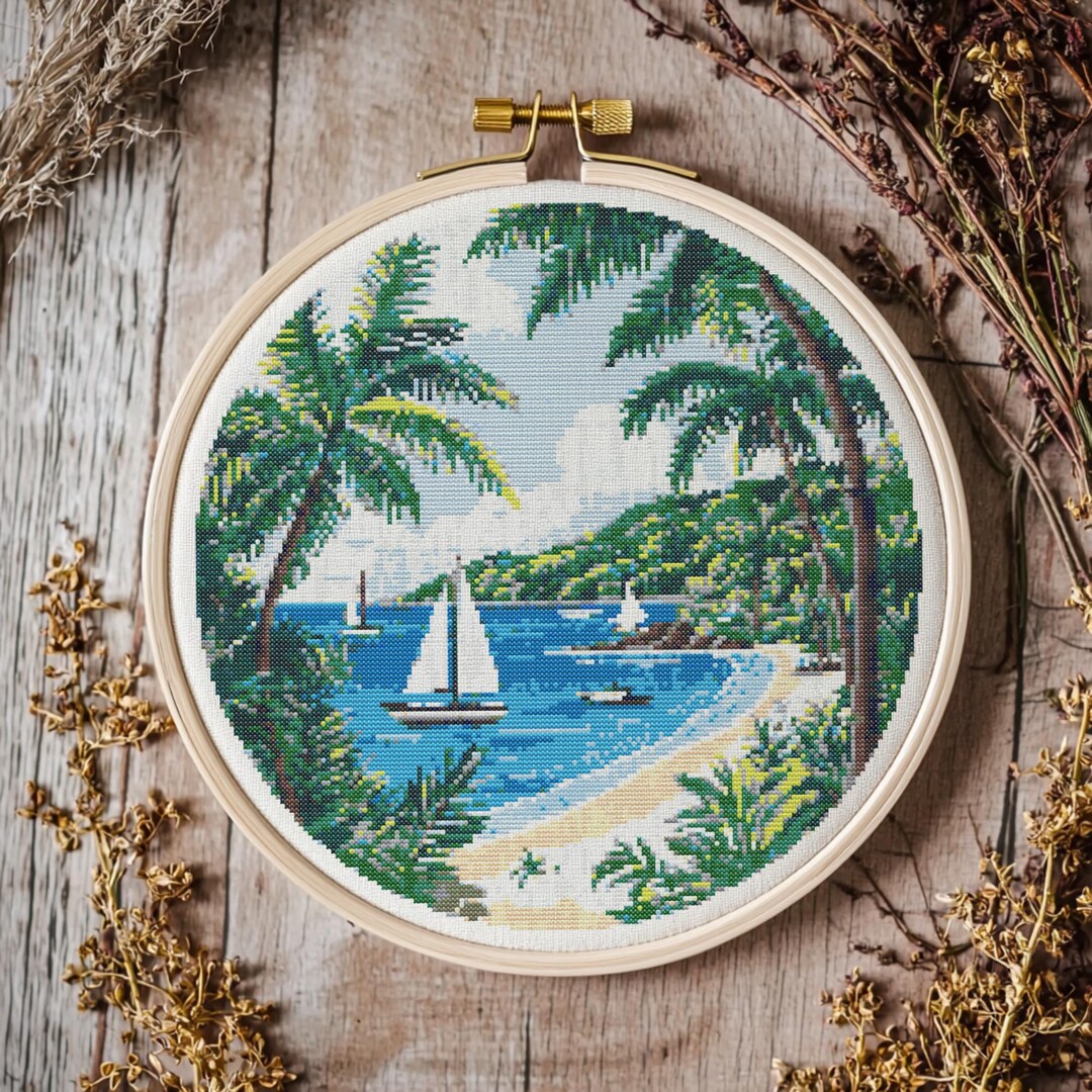 Tropical Beach Cross Stitch Pattern, Tropical Beach Cross Stitch, Cross ...