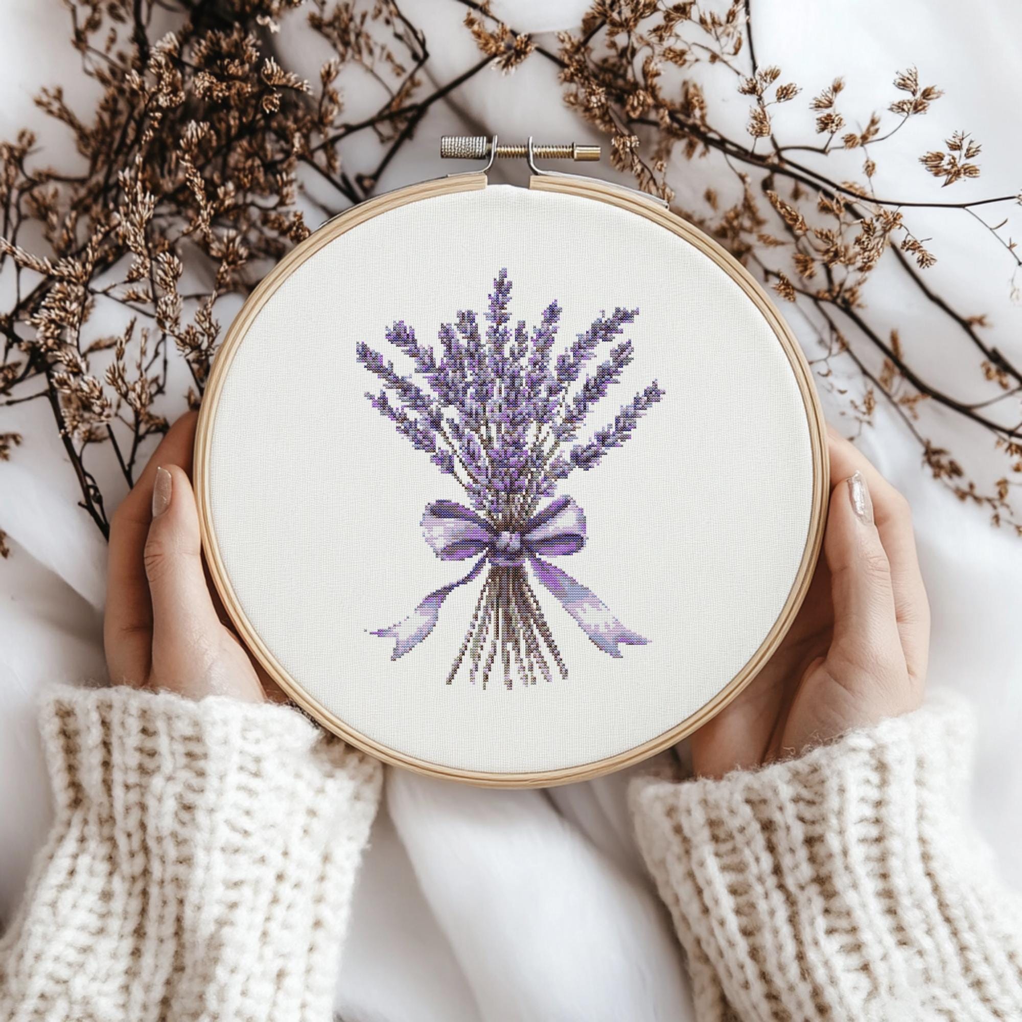 Lavender Bouquet Cross Stitch Pattern, Lavender Cross Stitch, Cross ...