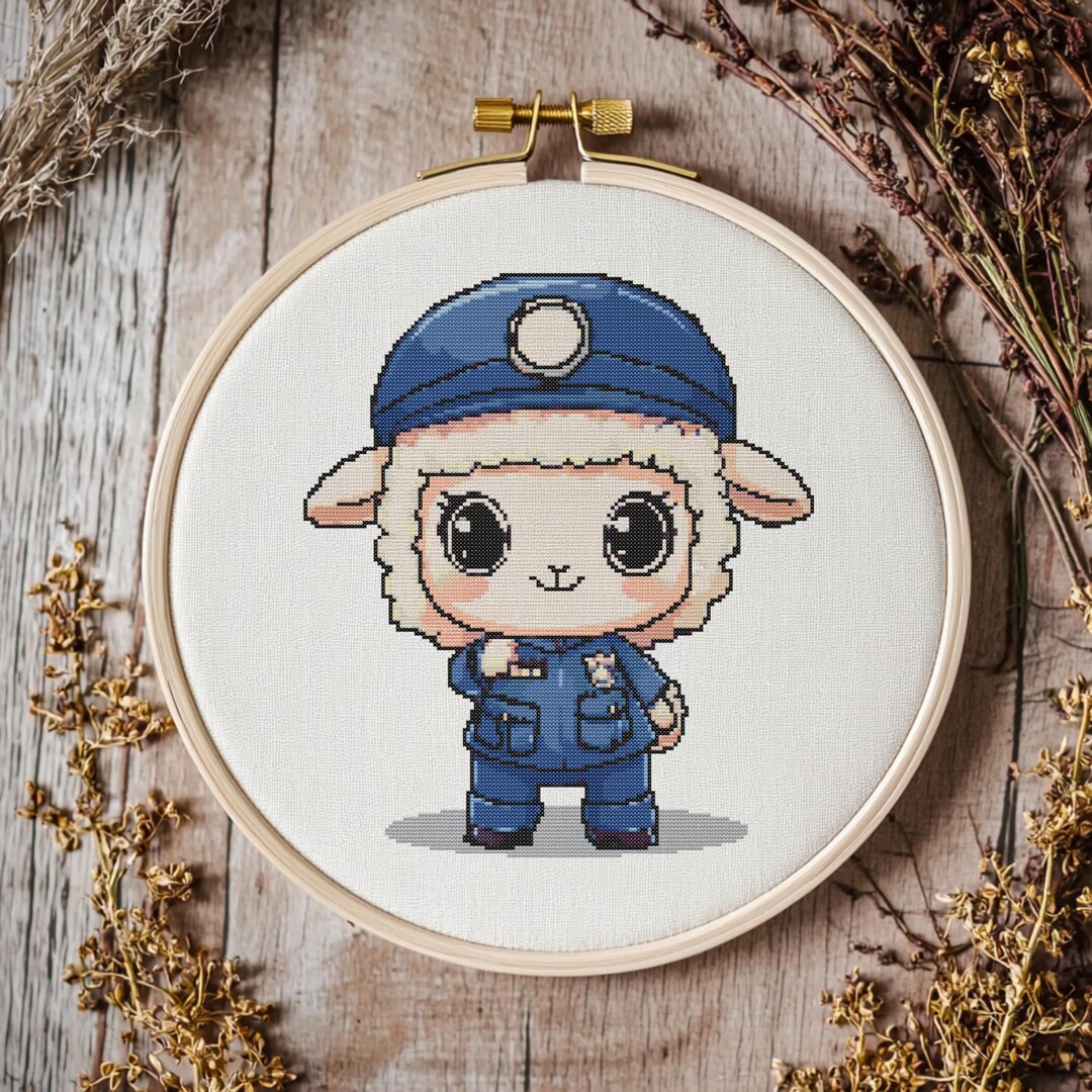 Sheep Police Cross Stitch Pattern, Cute Sheep Cross Stitch, Cross ...