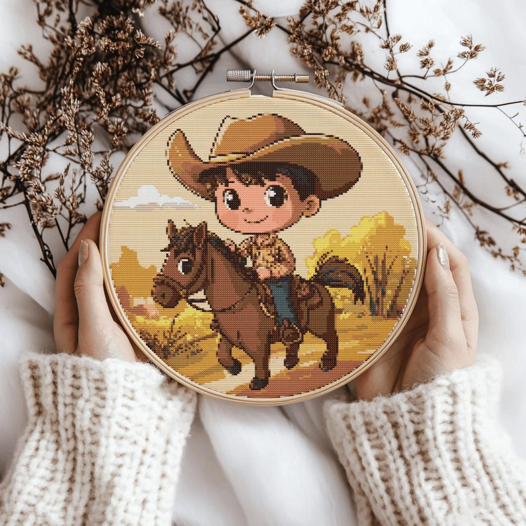 Cute Cowboy Cross Stitch Pattern, Cute Cowboy Cross Stitch, Cross ...