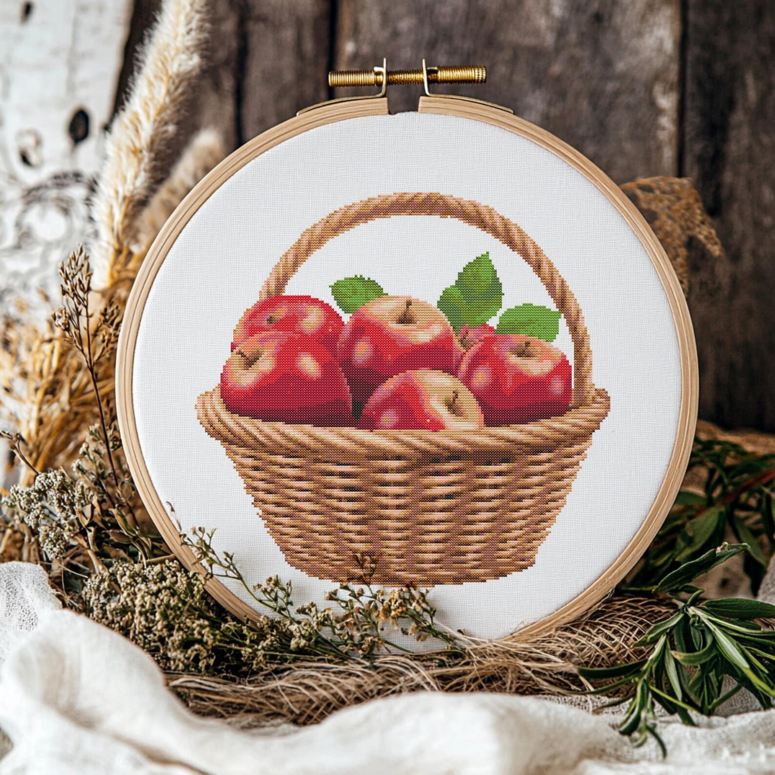 Apples Basket Cross Stitch Pattern, Fruit Cross Stitch, Cross Stitch ...