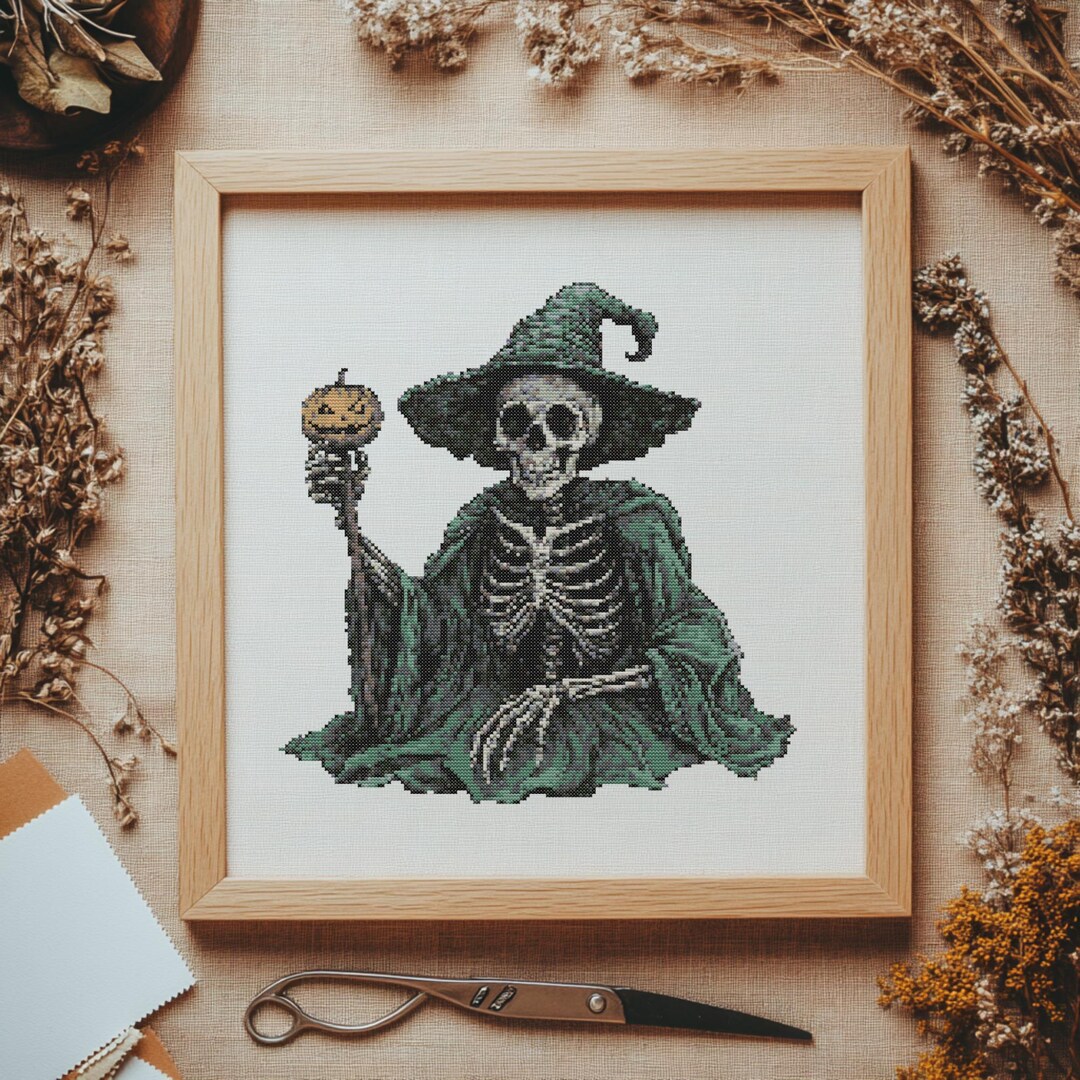 Witch Skeleton Cross Stitch Pattern, Witch Skeleton Cross Stitch, Cross ...