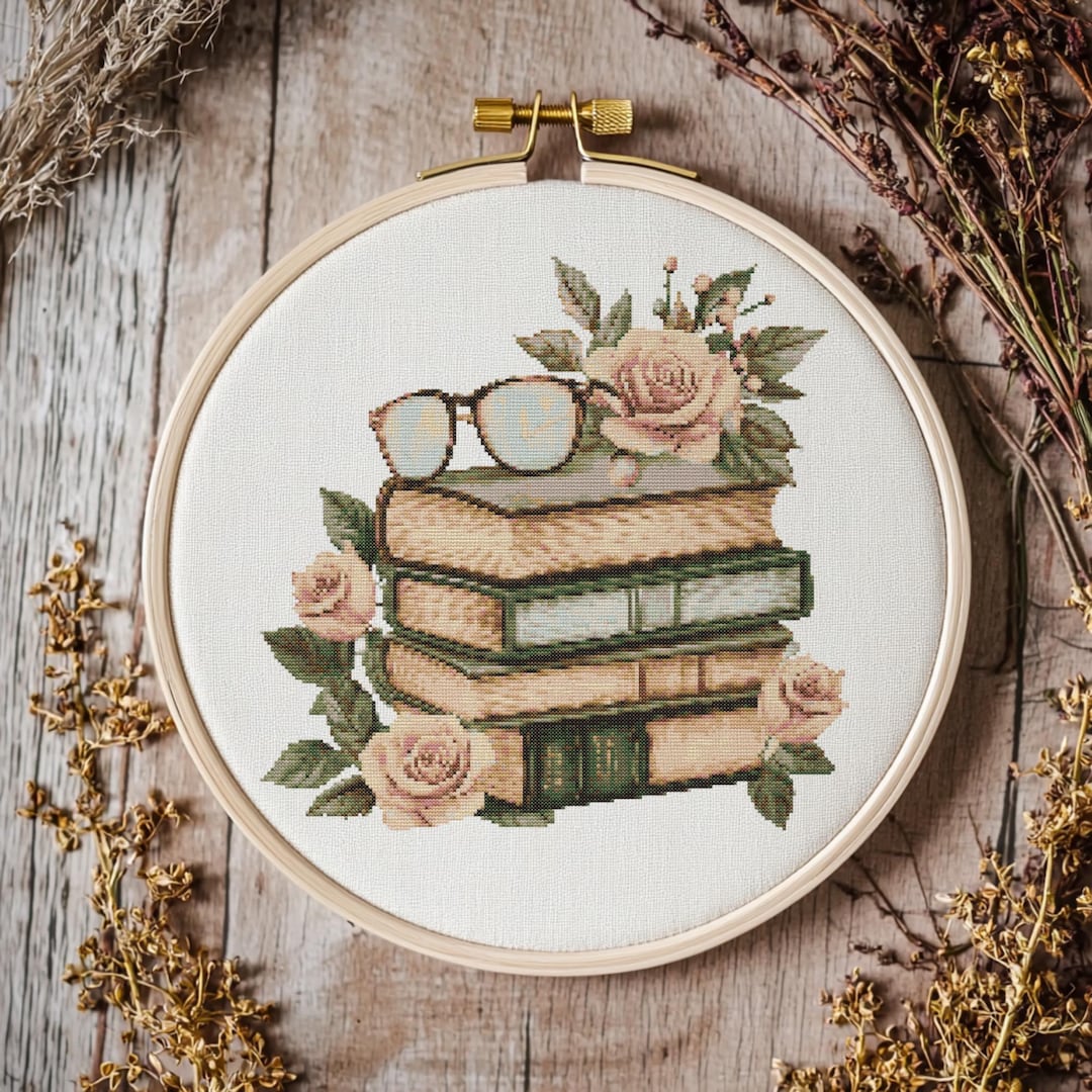Book With Flower Cross Stitch Pattern, Book Cross Stitch, Cross Stitch ...