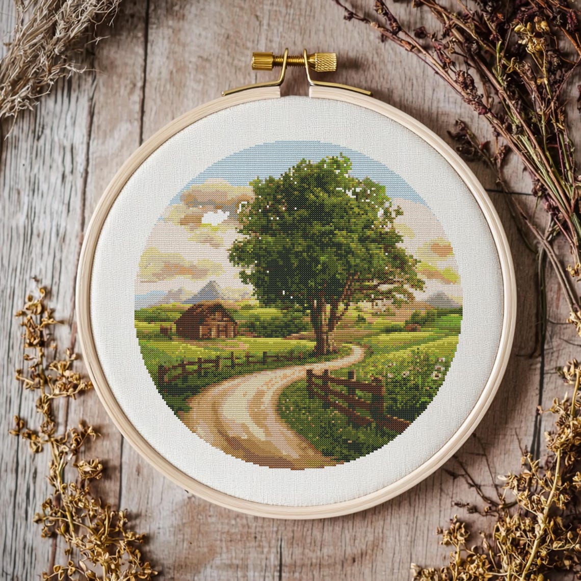 Farm Field Cross Stitch Pattern, Landscape Cross Stitch, Cross Stitch ...