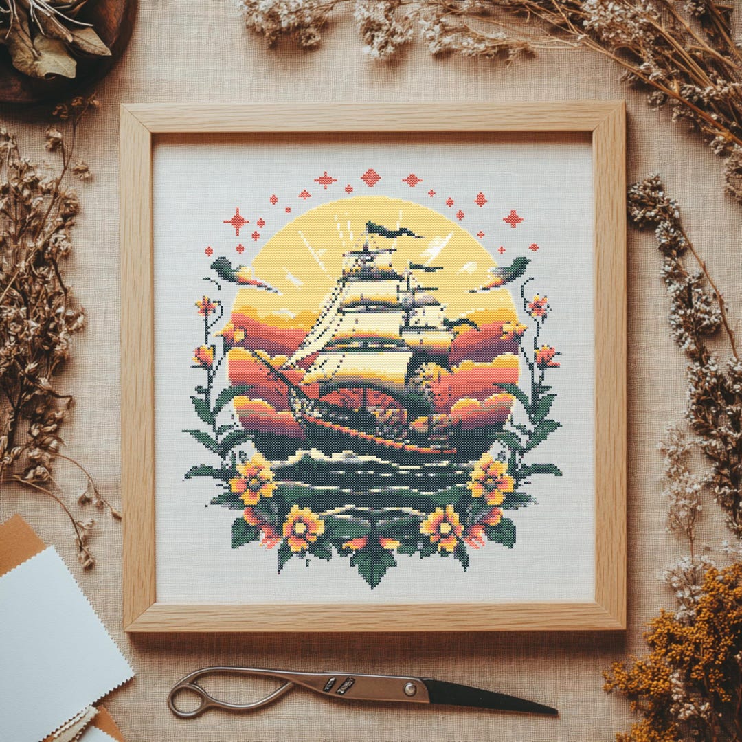 Sailing Boat Cross Stitch Pattern, Sailing Boat Stitch Kit, Cross ...