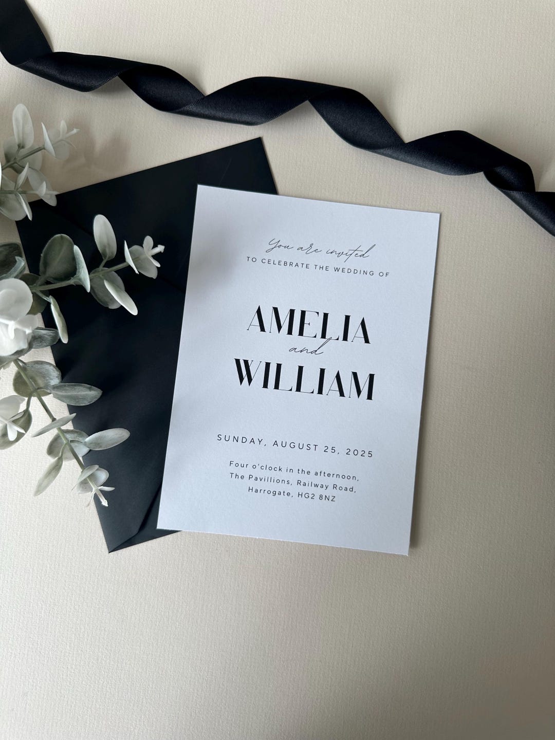 White Minimal Invitation Template, Modern Wedding Invitation, Modern ...