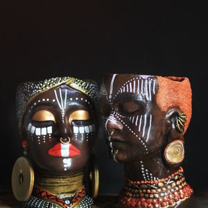 African King Human Face Shaped Flower Pot Female Head Planter Concrete ...