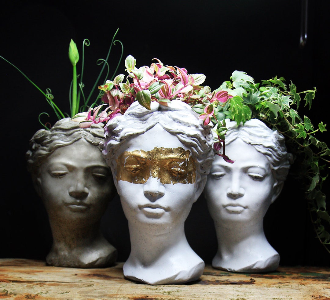 Female Head Planter | Concrete Head Planter | Art Goddess Planter | Art ...