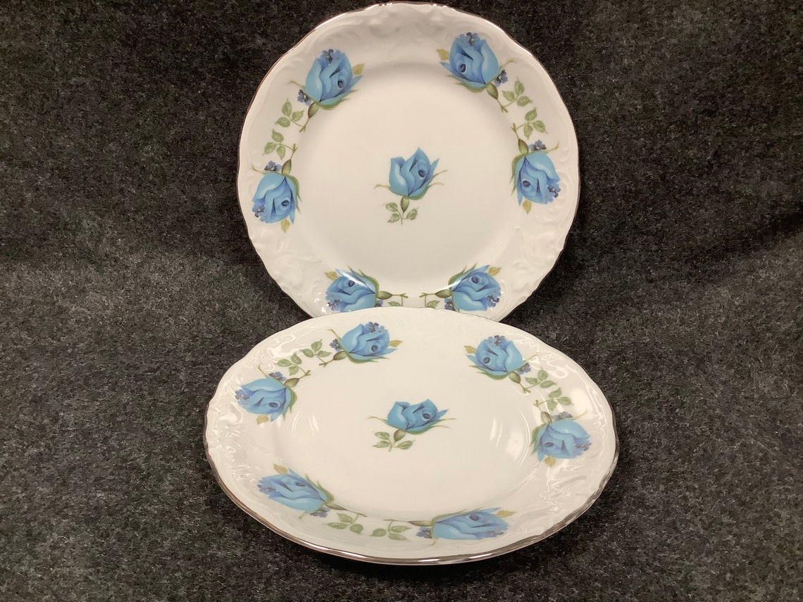 Vintage Royal Kent Collection Poland Blue Roses plates 2 | Etsy
