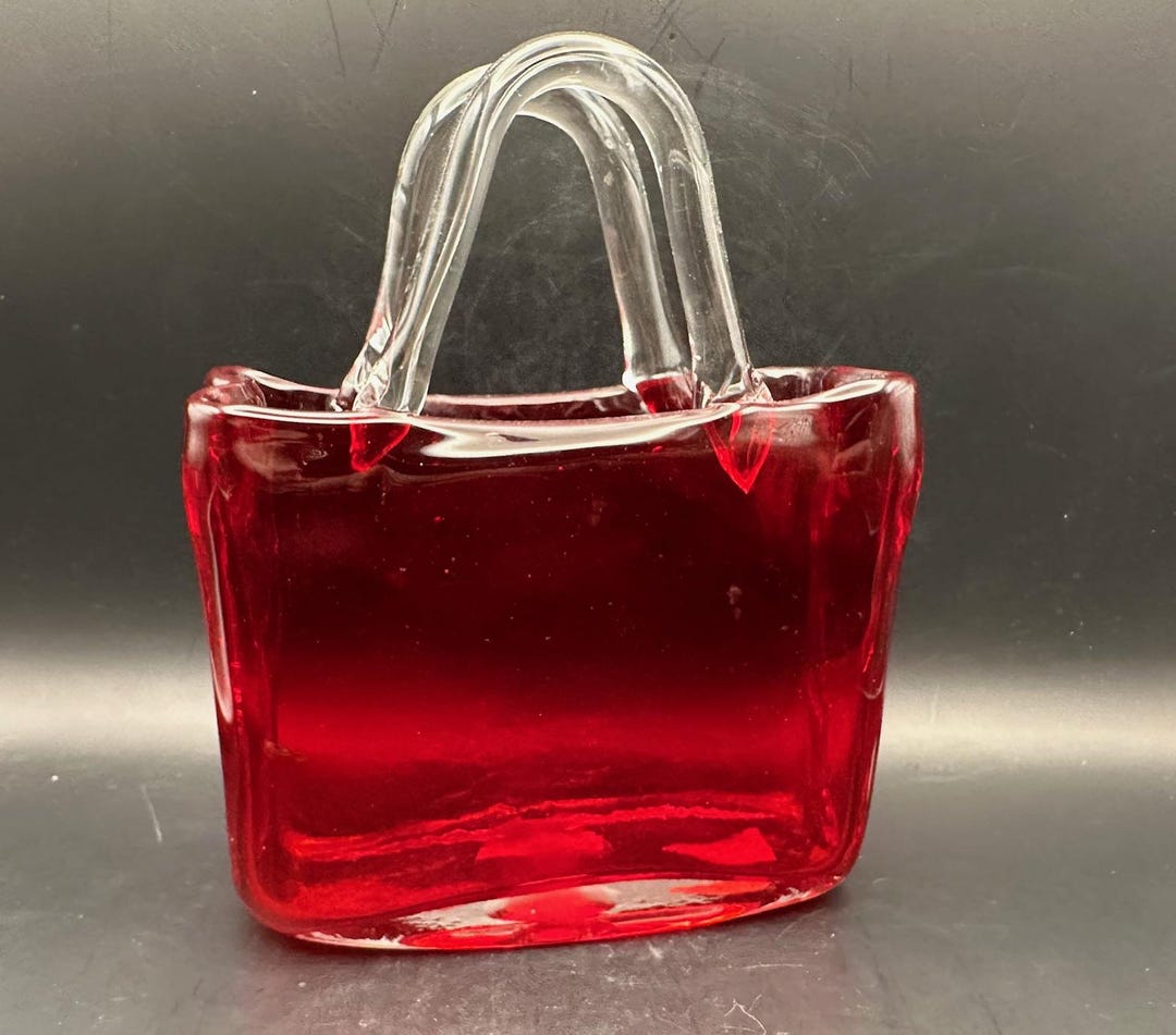 Stunning Hand Blown Glass Open Top Purse With Applied Handles, Murano ...