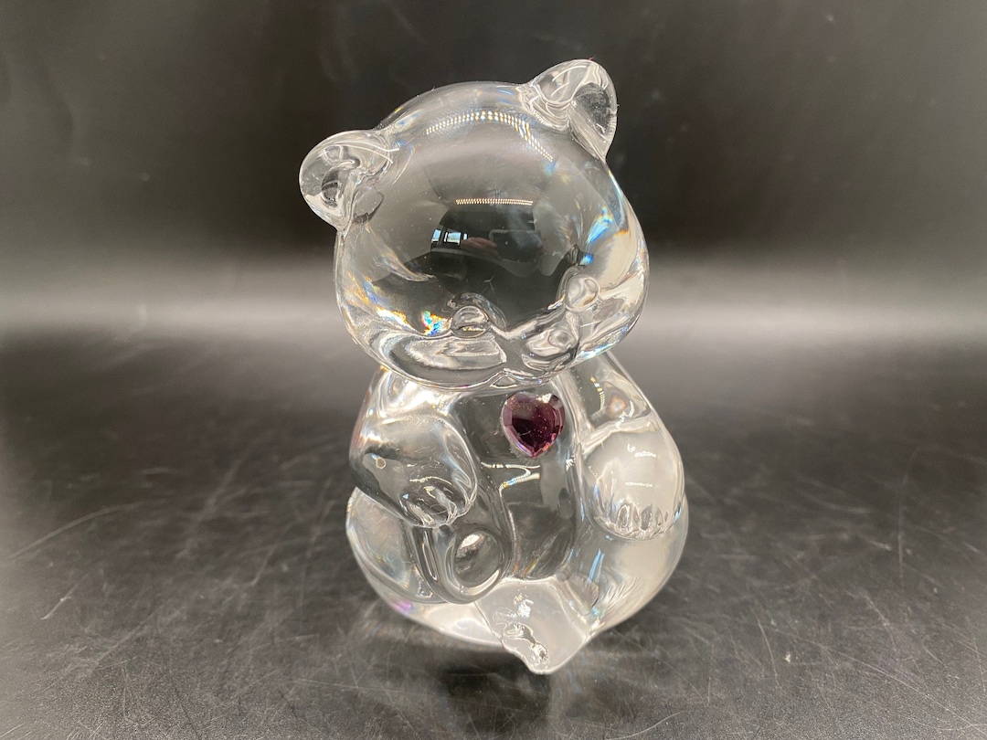 Vintage Fenton Art Glass Bears Figurine With Amethyst Purple Heart ...