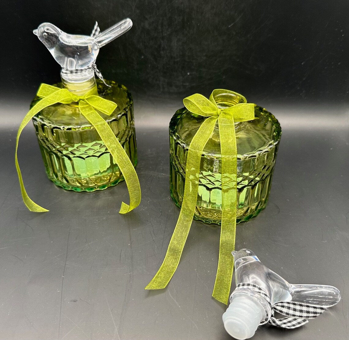Vintage Glass Jars With Bird Stoppers, Three Colors Available, Bird ...