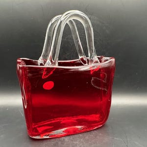 Stunning Hand Blown Glass Open Top Purse With Applied Handles, Murano ...