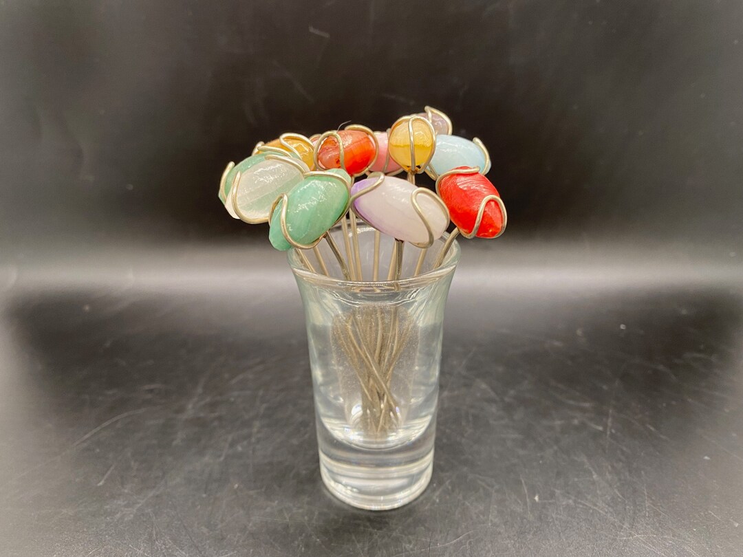 Set of 12 Semi Precious Stone Cocktail Forks - Vintage Serving Ware ...