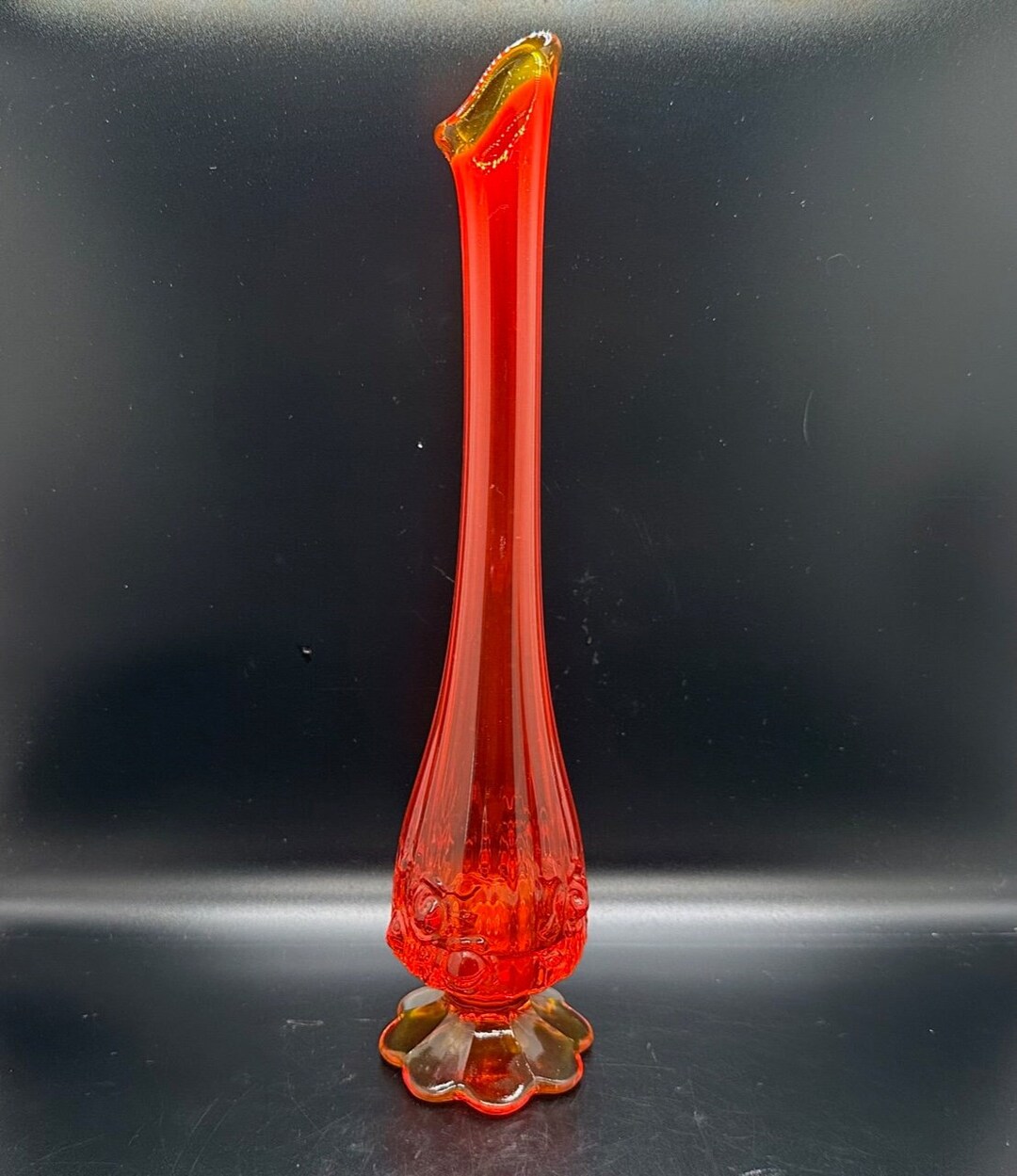 Stunning Orange FENTON Swung Vase, Fenton Vase, Cabbage Rose Pattern ...