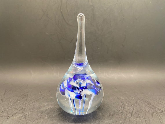 Vintage Art Glass GIBSON Paperweight Blue and White Trumpet | Etsy
