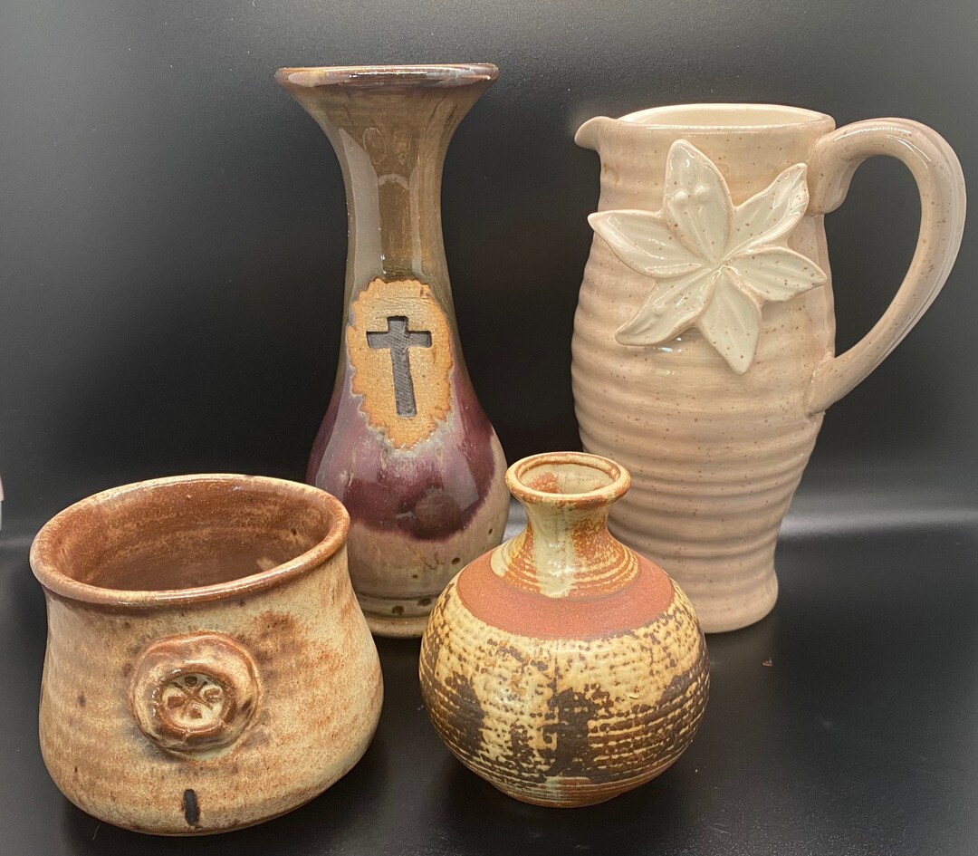 Lot of Vintage Rustic Art Pottery, Display Pieces. Vases, Creamer ...