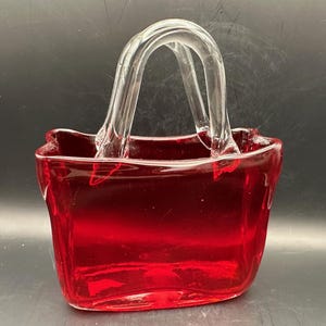 Stunning Hand Blown Glass Open Top Purse With Applied Handles, Murano ...