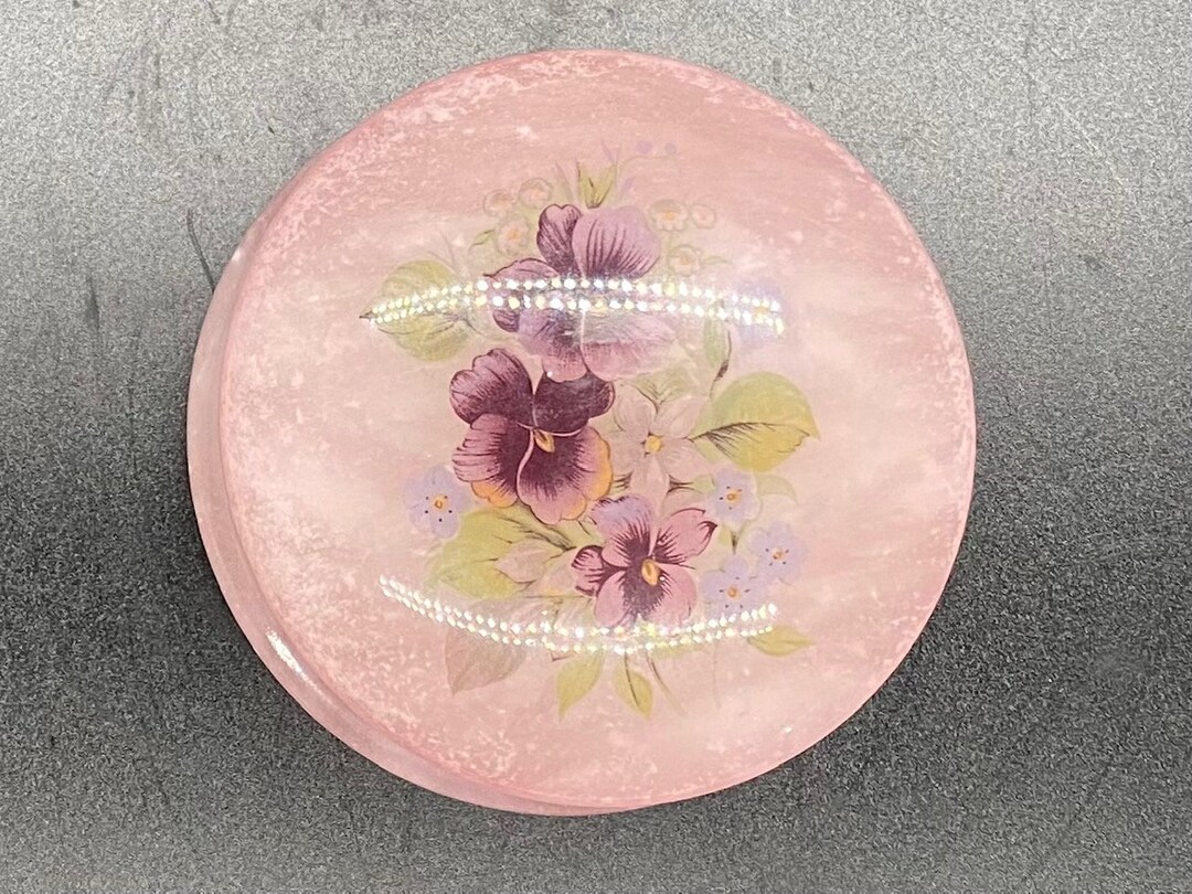 Beautiful Pink Alabaster Jewelry Box With Purple Pansy Type Floral on ...