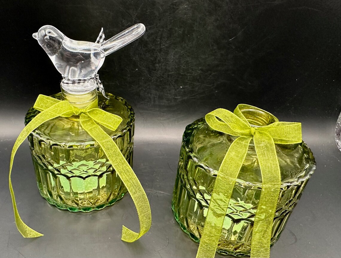 Vintage Glass Jars With Bird Stoppers, Three Colors Available, Bird ...