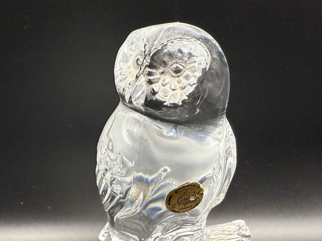 Art Glass Owl Paperweight Figurine, Collectible Owl With Sticker - Etsy