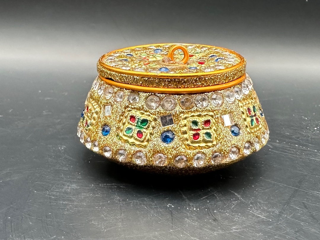Embellished Gold Trinket Dish: Indian Art Pill Holder - Etsy