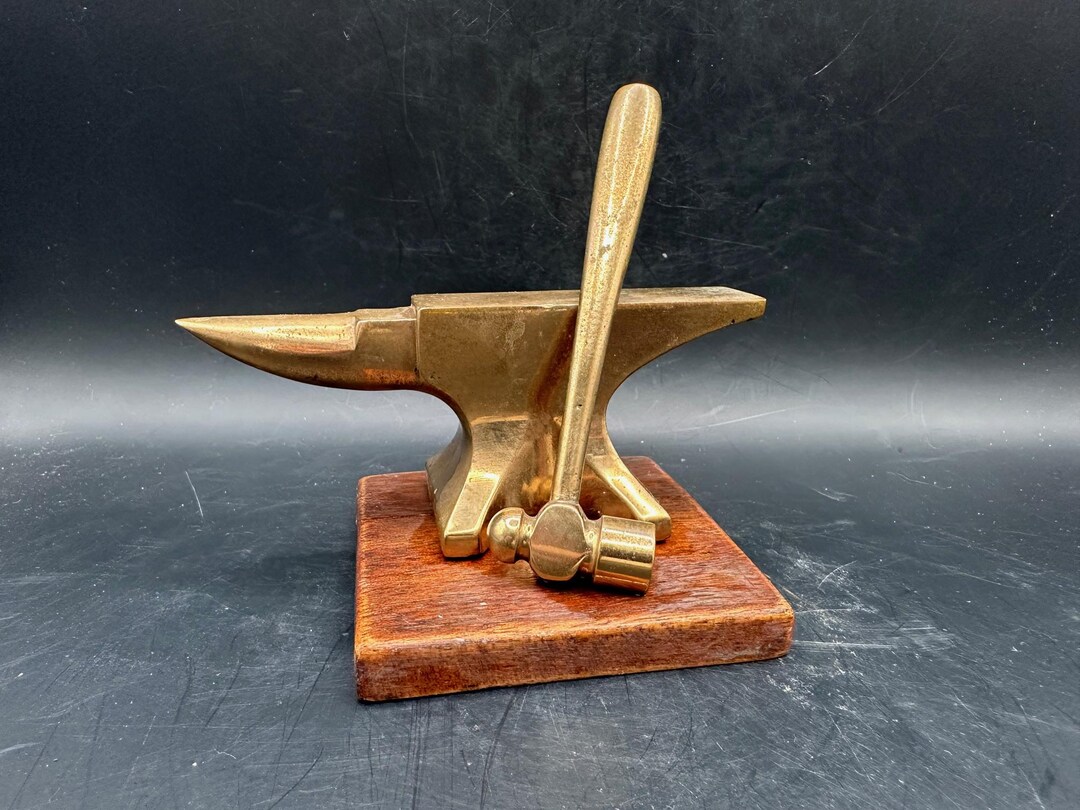Vintage Small Brass Anvil and Hammer, Rustic Gift, Office Decor - Etsy