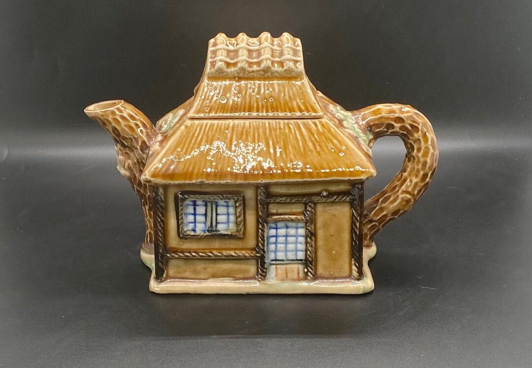 Vintage Cottage Tea Pot - Thatched Roof - Asian Inspired - Water Wheel ...