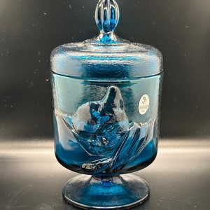 Fenton Art Glass Cobalt Blue chessie Cat Candy Jar - Etsy