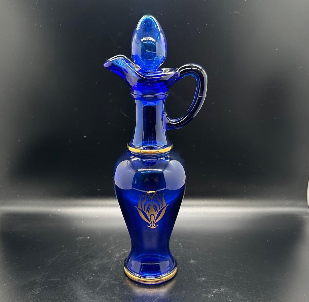 Vintage Avon Cobalt Blue Cruet, Closeout, Repaired Handle, Gold Trim ...