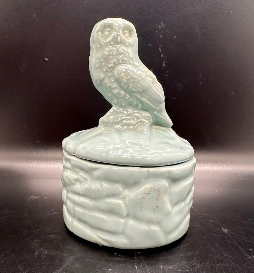 Sage Green Majestic Owl Antique Trinket Dish, Vintage Owl Collectible ...