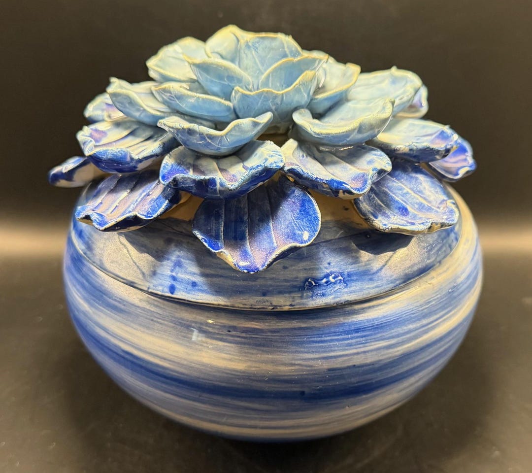 KHL Design Studio Blue Flower Jar, Stunning Dish, Floral Gift - Etsy