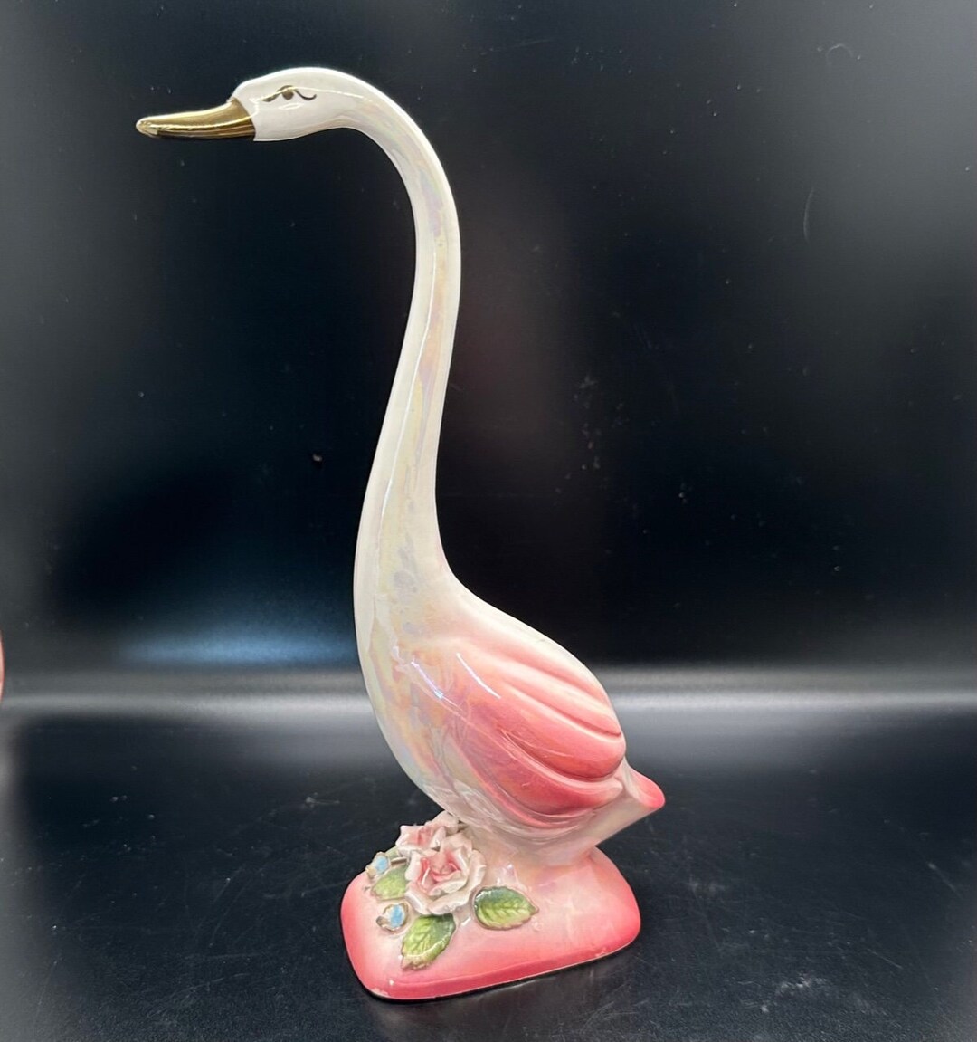 Vintage Lusterware Elegant Pink Goose Swan With Applied Roses - Nice ...