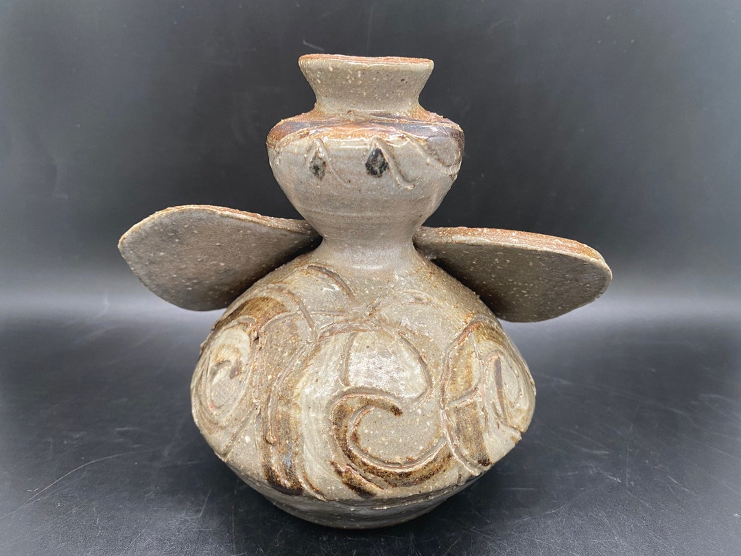 Darling Folk Art Stoneware Art Pottery Angel Candle Holder, Unique ...