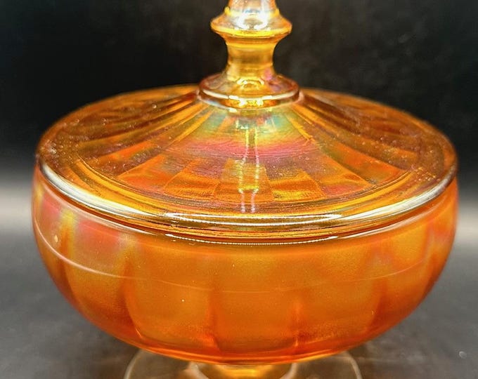Fenton Vintage 1920's Golden Amberina Stretch Glass Dish, Powder Puff ...