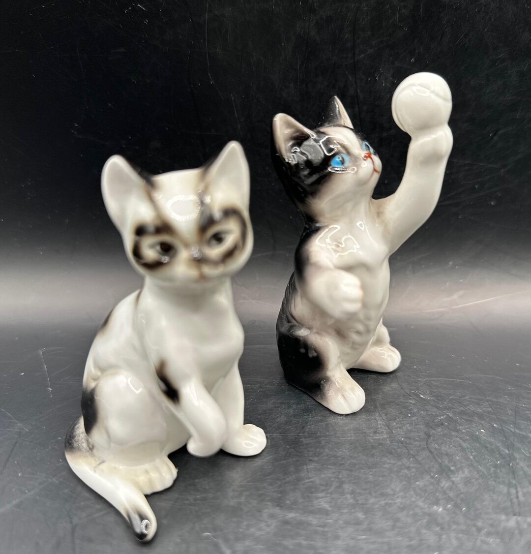 Vintage Hand Painted Bone China Cat Figurines - Cats of Character Pair ...